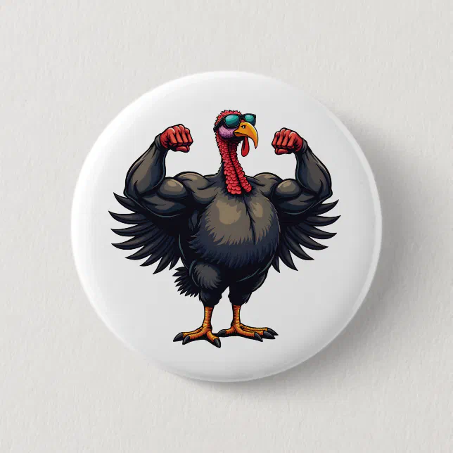 Turkey Bodybuilding Thanksgiving Day Gym Workout Button | Zazzle
