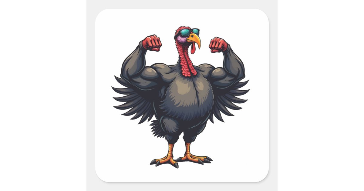 Turkey Bodybuilding Thanksgiving Day Gym Workout Square Sticker | Zazzle