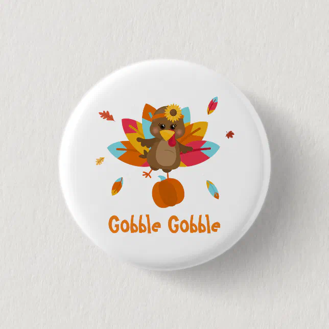 Turkey button Thanksgiving button Fall theme | Zazzle
