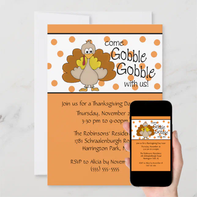 Turkey Gobble, Gobble Thanksgiving Dinner Party Invitation | Zazzle