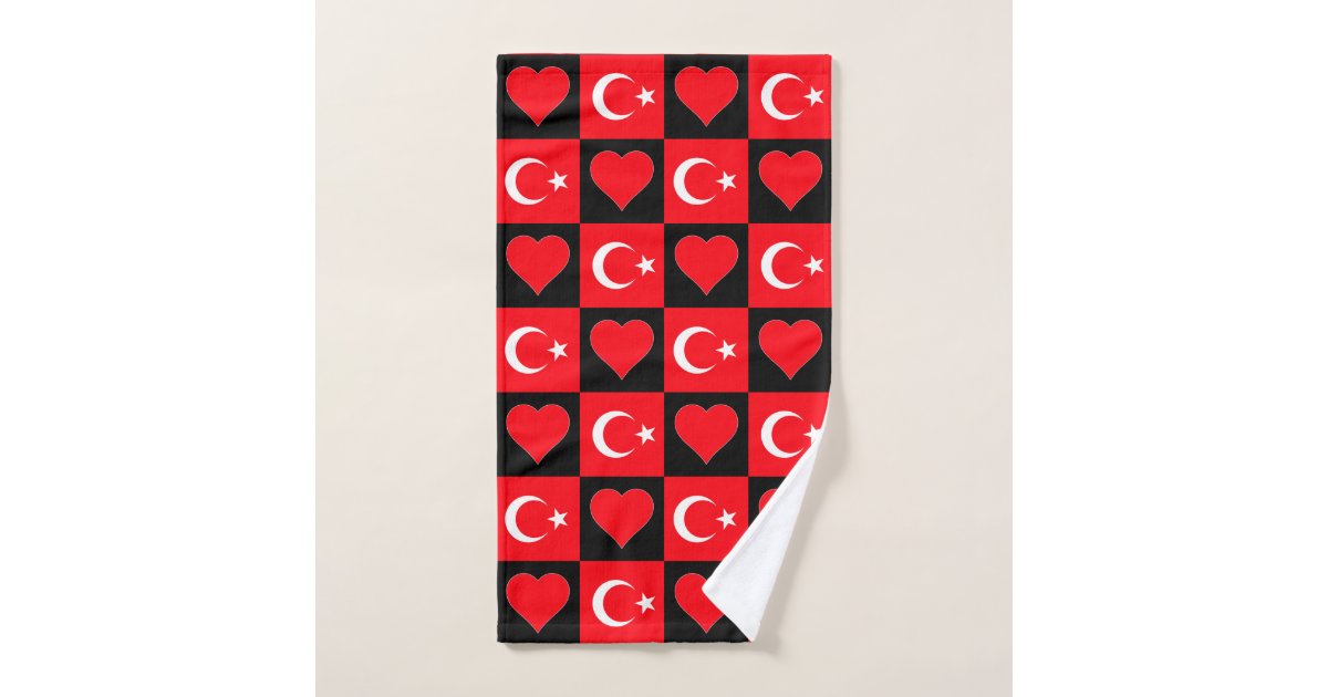 Turkey Heart and Flag Pattern Fun Turkish Pride Hand Towel | Zazzle