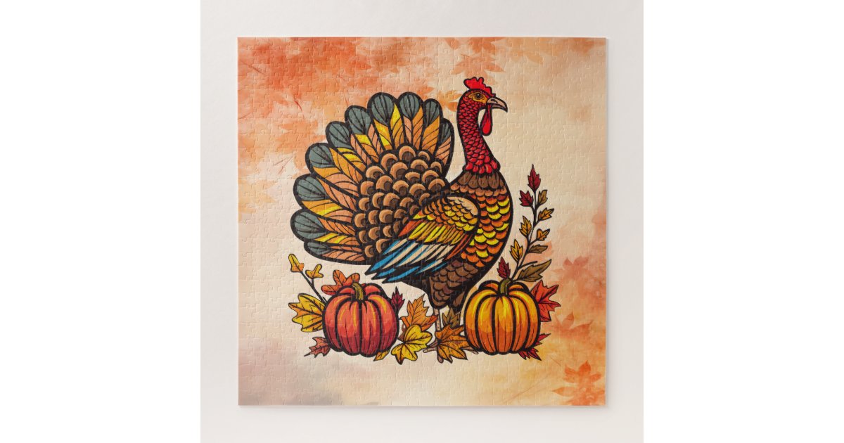 Turkey Pumpkins Thanksgiving Jigsaw Puzzle | Zazzle