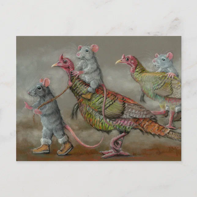 Turkey run rats wild Thanksgiving kmcoriginals Holiday Postcard | Zazzle