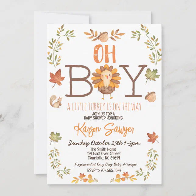 Turkey Thanksgiving Baby Shower Invitation | Zazzle