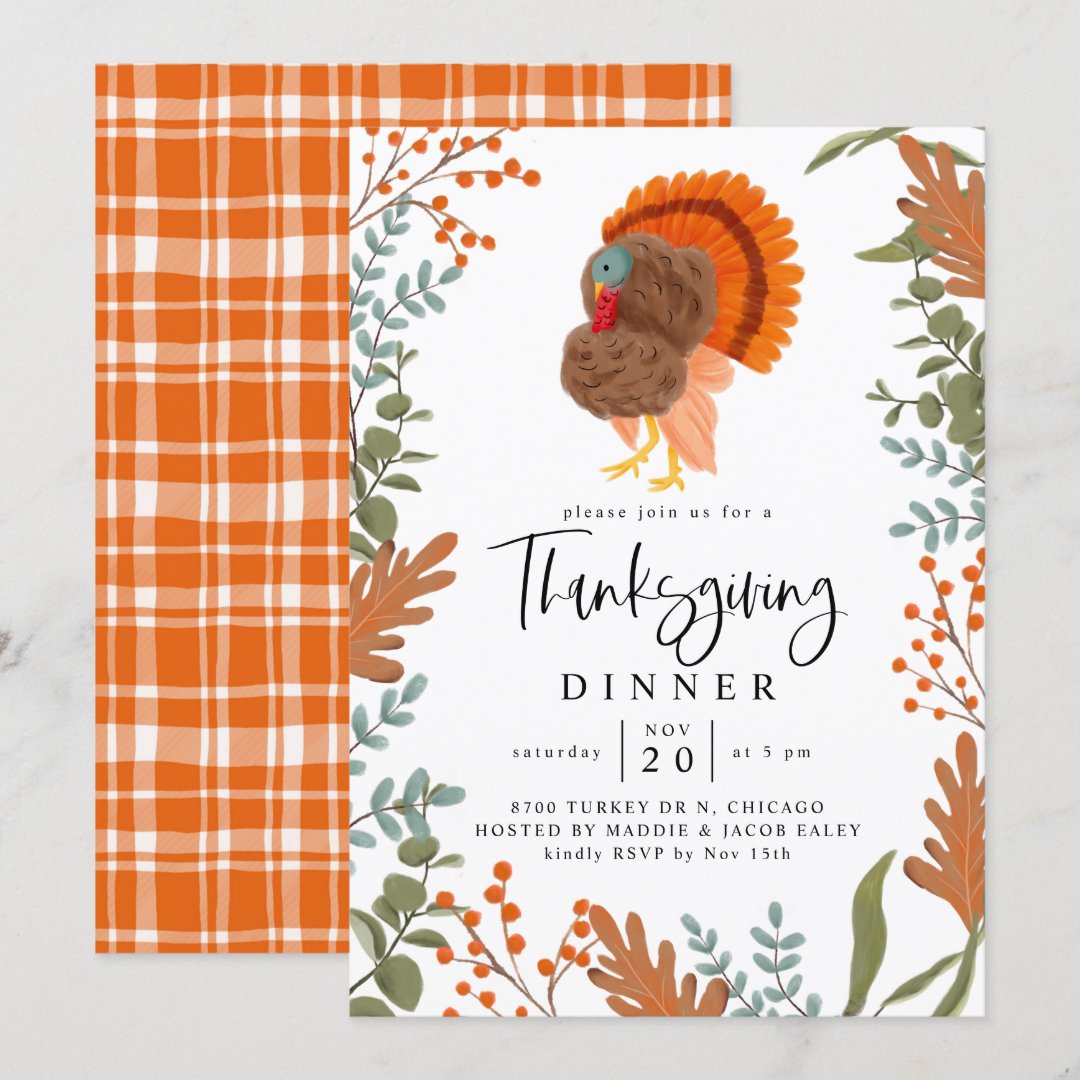 Turkey Thanksgiving Dinner Party Invitation | Zazzle