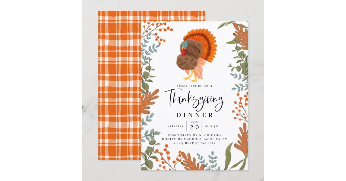 Turkey Thanksgiving Dinner Party Invitation | Zazzle