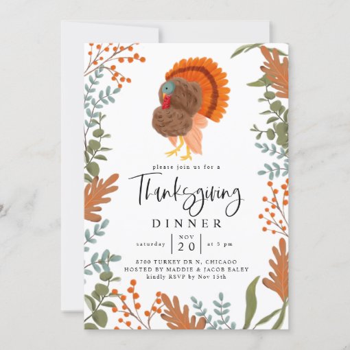 Turkey Thanksgiving Dinner Party Invitation | Zazzle