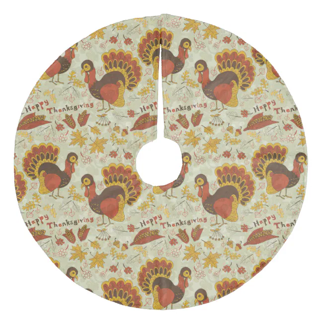 Turkey Thanksgiving Fall Autumn Pattern Fleece Tree Skirt | Zazzle