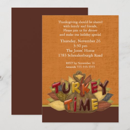 Turkey Time Thanksgiving Dinner Invitation | Zazzle