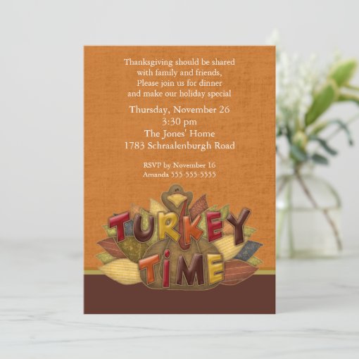 Turkey Time Thanksgiving Dinner Invitation | Zazzle