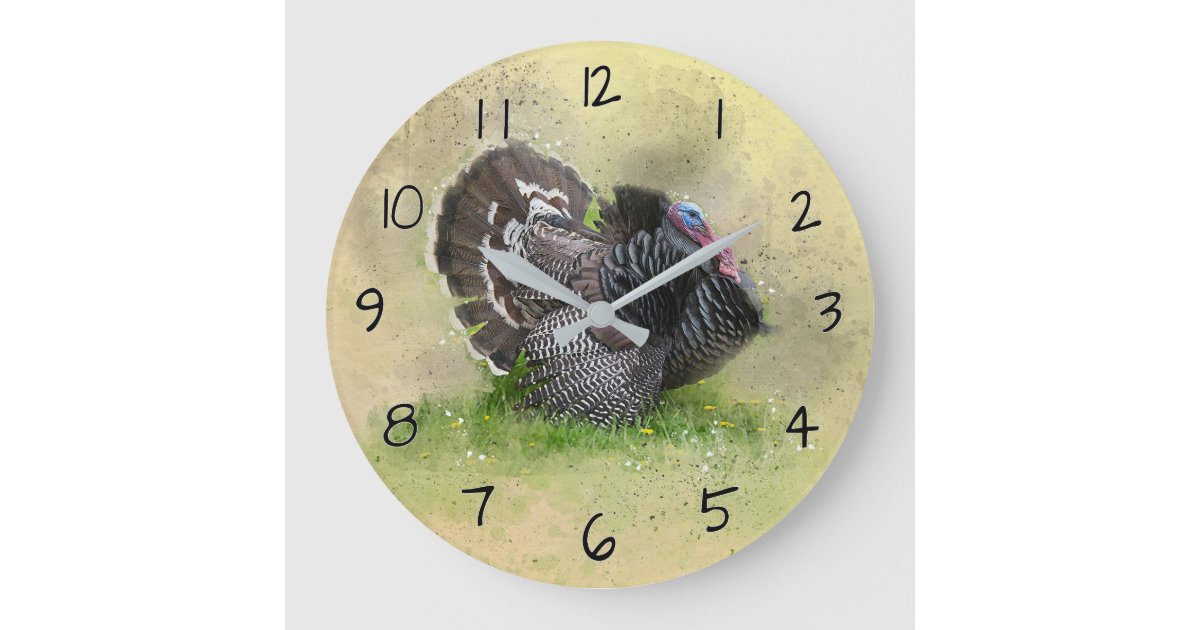 Turkey Wildlife Animal Art Large Clock | Zazzle