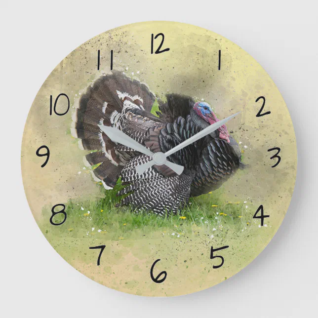 Turkey Wildlife Animal Art Large Clock | Zazzle