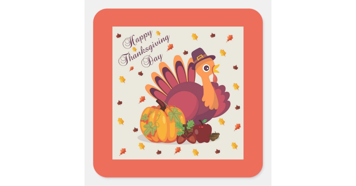Turkey With Pilgrim's Hat Sticker | Zazzle