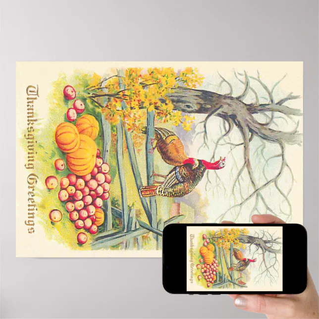 Turkeys Farm Pumpkin Apples Tree Fall Leaves Poster | Zazzle