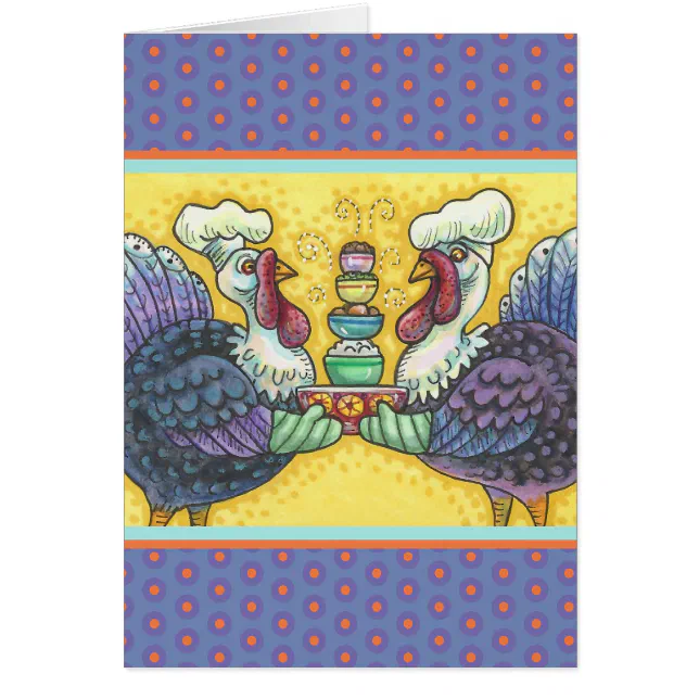 TURKEYS IN KITCHEN THANKSGIVING GREETING CARD Vers | Zazzle