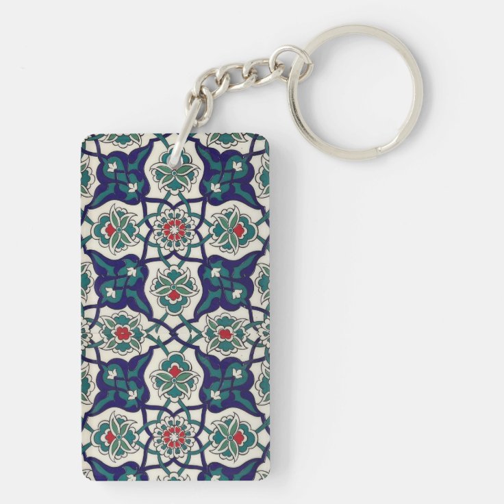 Turkish Blue Ceramic Floral Keychain | Zazzle