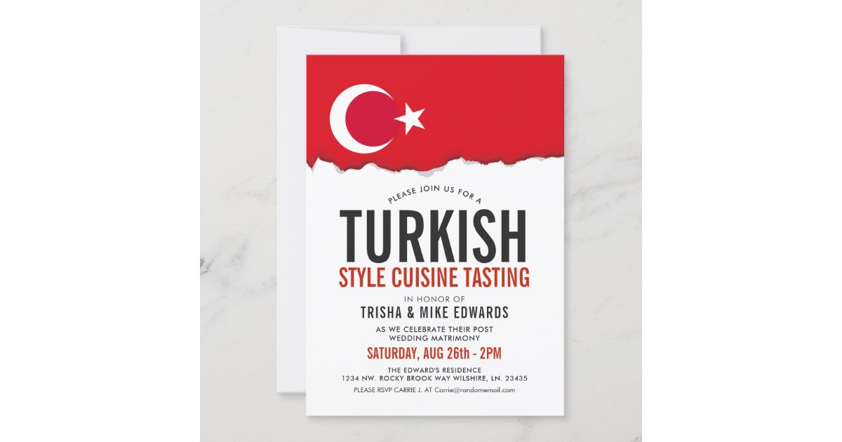 Turkish Cuisine | Party Flag White Invite | Zazzle