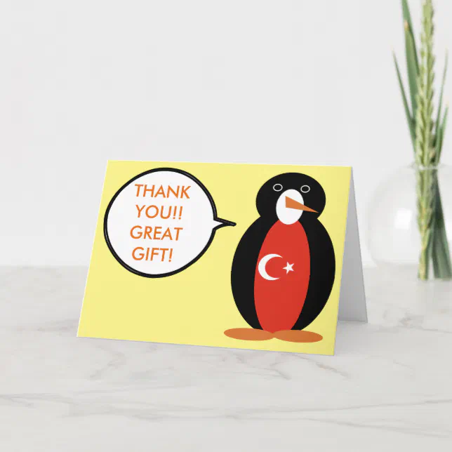 Turkish Flag Talking Ms. Penguin Thank You Card | Zazzle