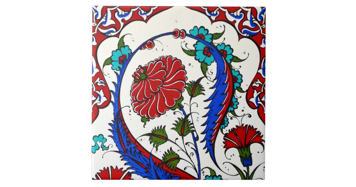 turkish floral design ceramic tile | Zazzle