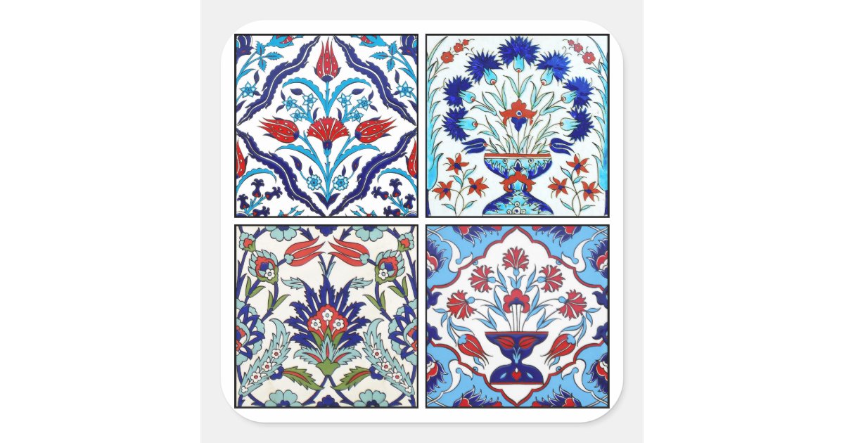 Turkish tiles collection square sticker | Zazzle