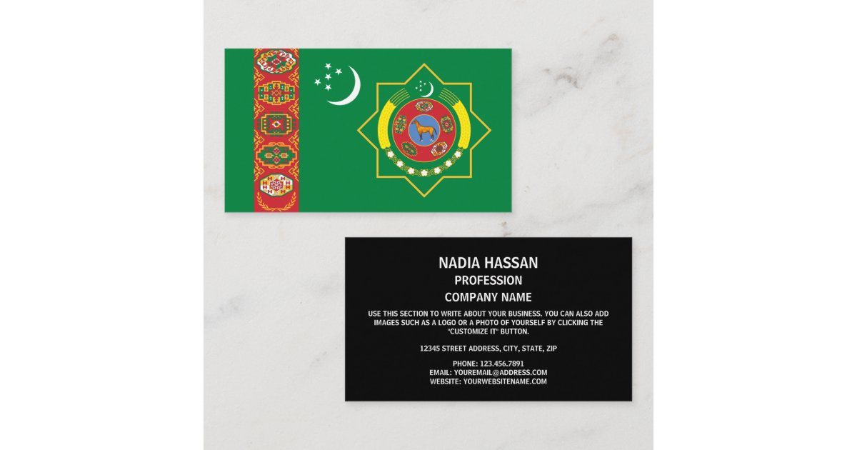 Turkmen Flag & Emblem, Flag of Turkmenistan Business Card | Zazzle