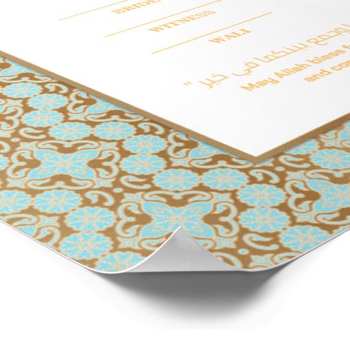 Turkuaz with Gold nikkah certificate Poster | Zazzle