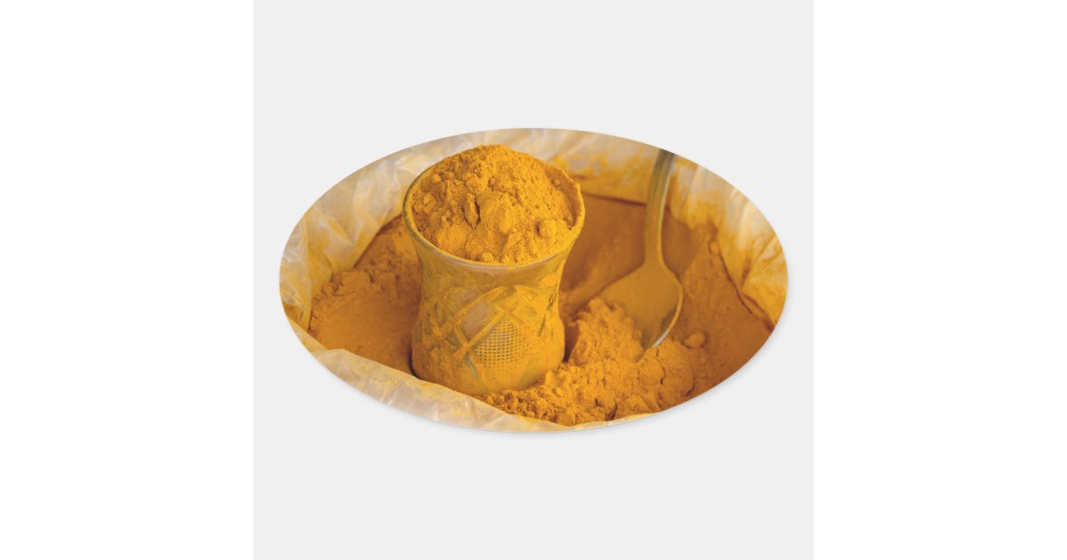 Turmeric powder oval sticker | Zazzle