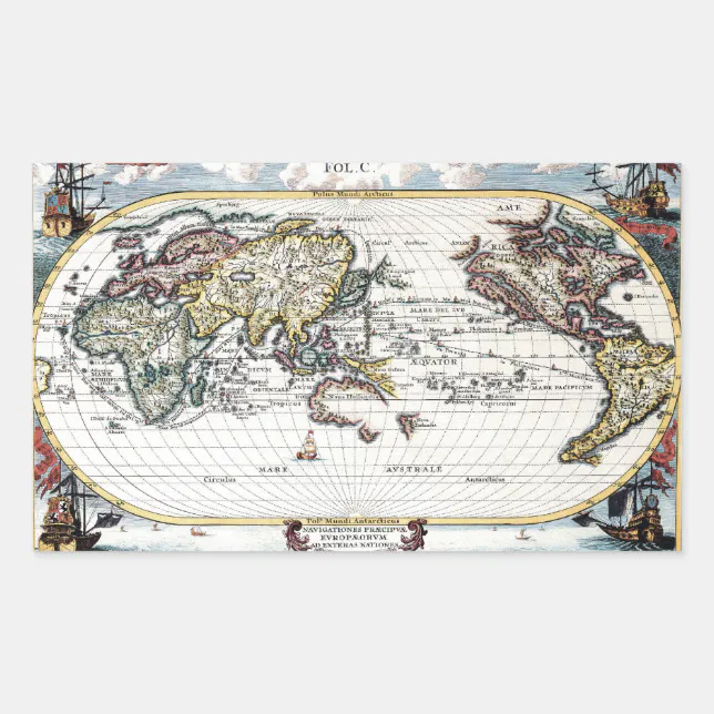 Turn of the 18th century world map rectangular sticker | Zazzle