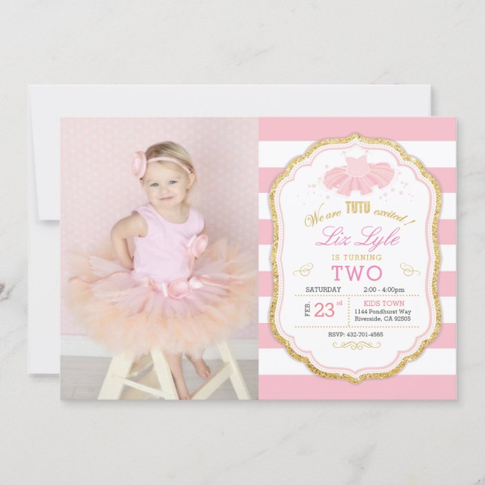 Turning 2 Ballerina birthday invitation | Zazzle