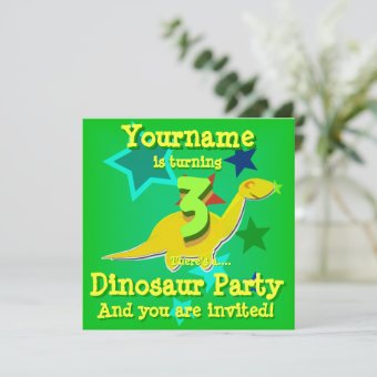 Turning 3 Birthday Dinosaur Party Invitations | Zazzle