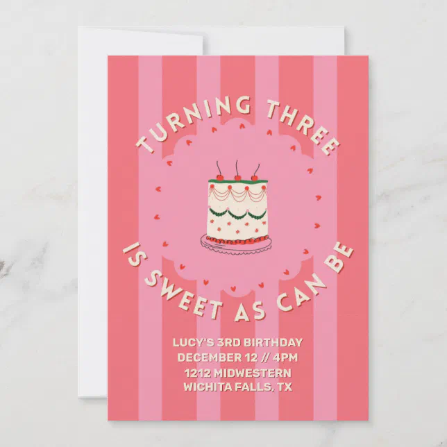 Turning 3 is as Sweet as Can Be- Third Birthday Invitation | Zazzle