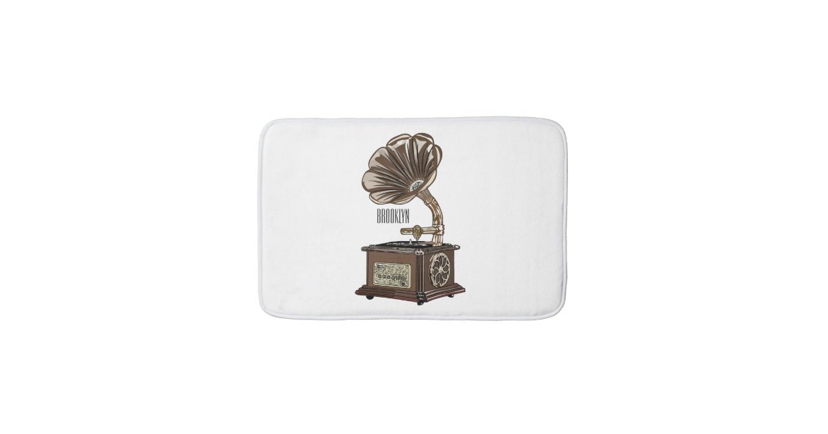 Turntable cartoon illustration bath mat | Zazzle