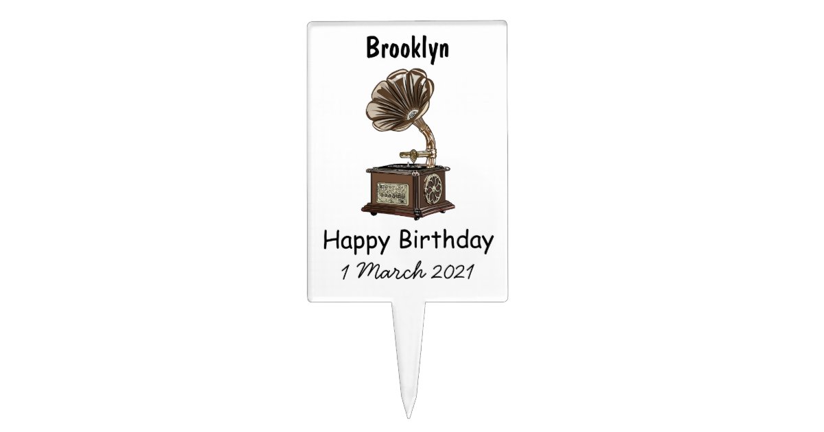 Turntable cartoon illustration cake topper | Zazzle