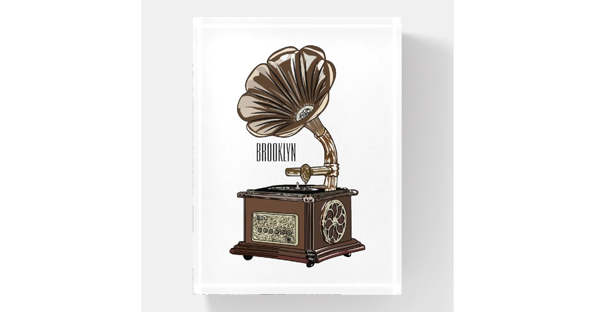 Turntable cartoon illustration paperweight | Zazzle