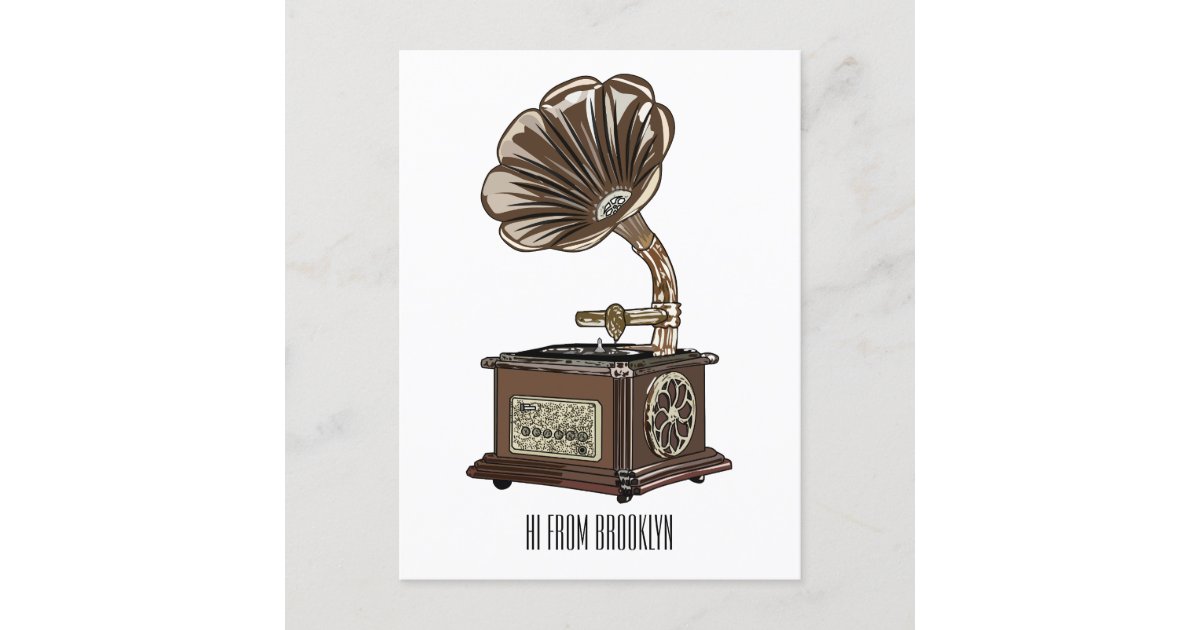 Turntable cartoon illustration postcard | Zazzle