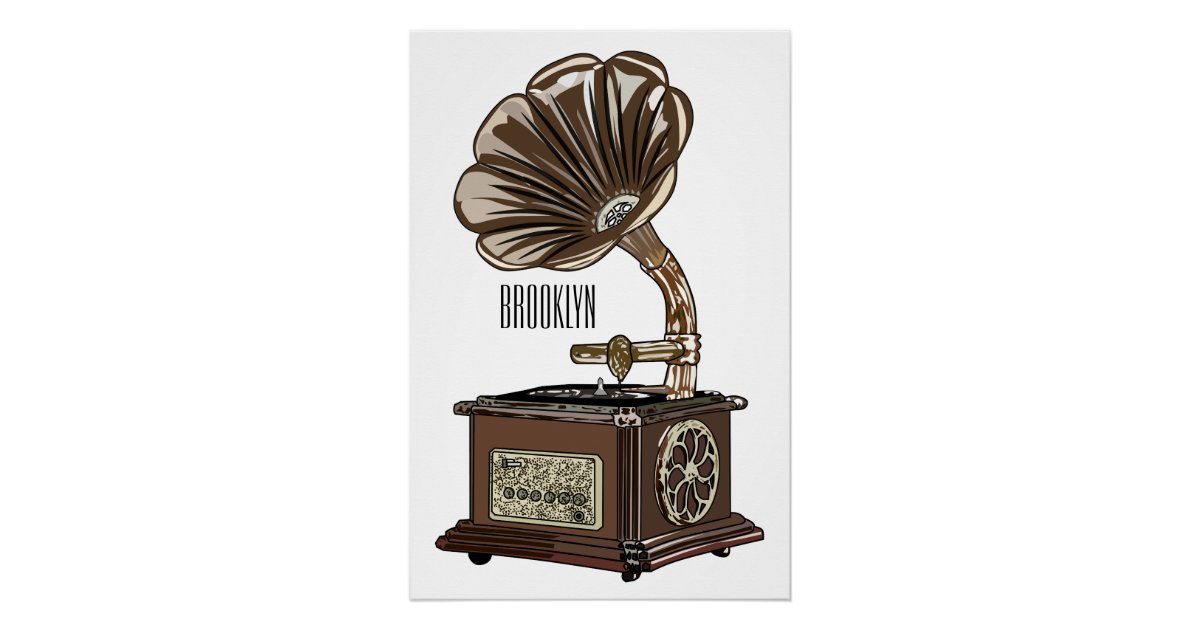 Turntable cartoon illustration poster | Zazzle