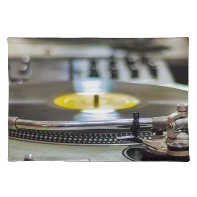 Turntable Record Vinyl Music Sound Retro Vintage Cloth Placemat | Zazzle