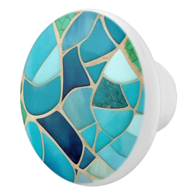Turquoise Abstract Mosaic Art Deco Drawer Knob | Zazzle