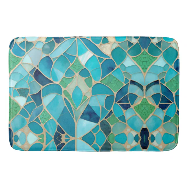 Turquoise Abstract Mosaic Bath Mat | Zazzle