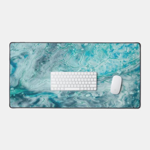 Turquoise Abstract Paint Pour Art Desk Mat | Zazzle