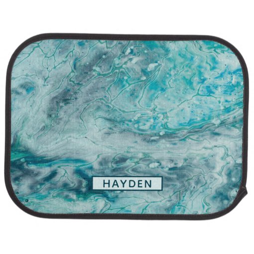 Turquoise Abstract Paint Pour Art Monogram Car Floor Mat | Zazzle