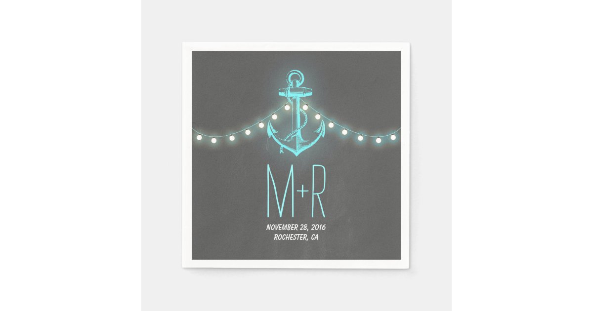turquoise anchor nautical chalkboard wedding napkins | Zazzle