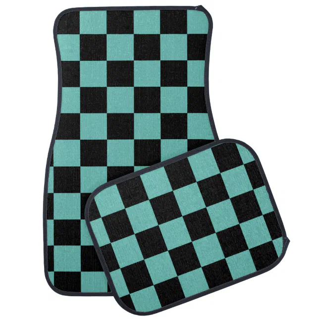 Turquoise and Black Checkered Car Floor Mat | Zazzle