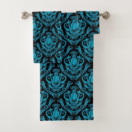 Turquoise and Black Damask Print Towel Set | Zazzle.com