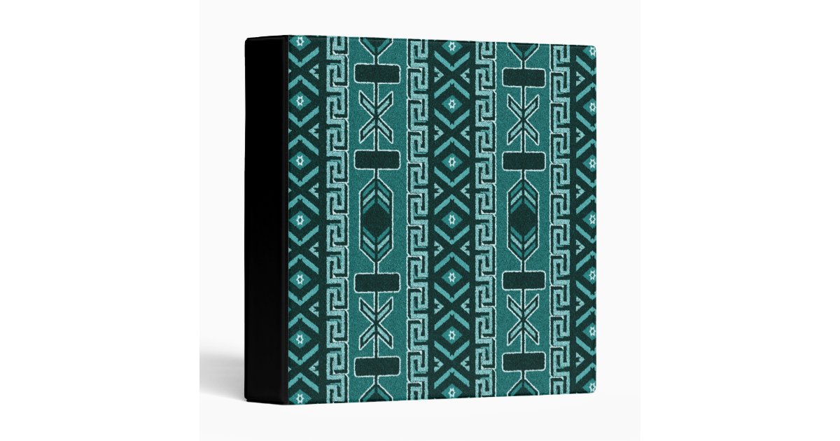 Turquoise And Black Southwest Aztec Print Pattern Binder | Zazzle