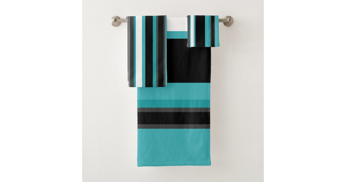Turquoise and Black Stripes Bath Towel Set | Zazzle