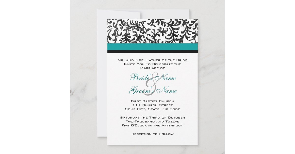 Turquoise and Black Wedding Invitation | Zazzle