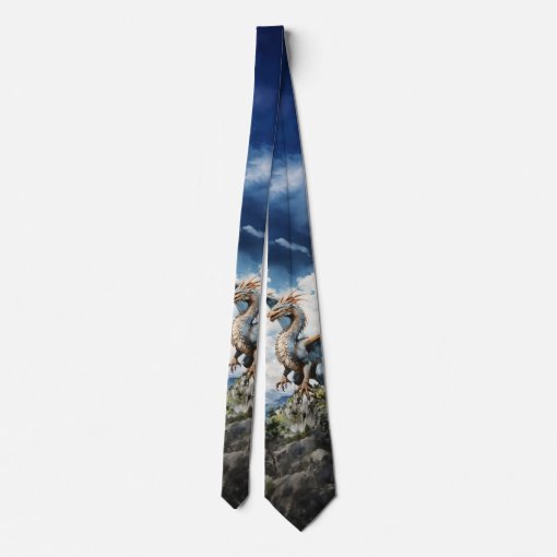 Turquoise and Blue Fantasy Dragon Groomsman Neck Tie | Zazzle