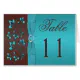 Turquoise and Brown Floral Table Number Card | Zazzle