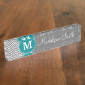 Turquoise and Charcoal Chevrons Custom Monogram Desk Name Plate | Zazzle
